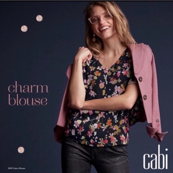 CAbi | Tops | Cabi Floral Navy Charm Blouse Limited Edition Style 3695 ...